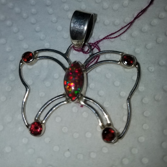 925 Sterling Silver | Jewelry | New Sterling Silver Opal Butterfly Pendant With Garnet | Poshmark